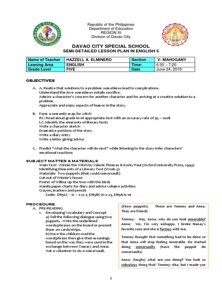 English Lesson Plan: "Winnie the Witch" | PDF | Reading Comprehension ...