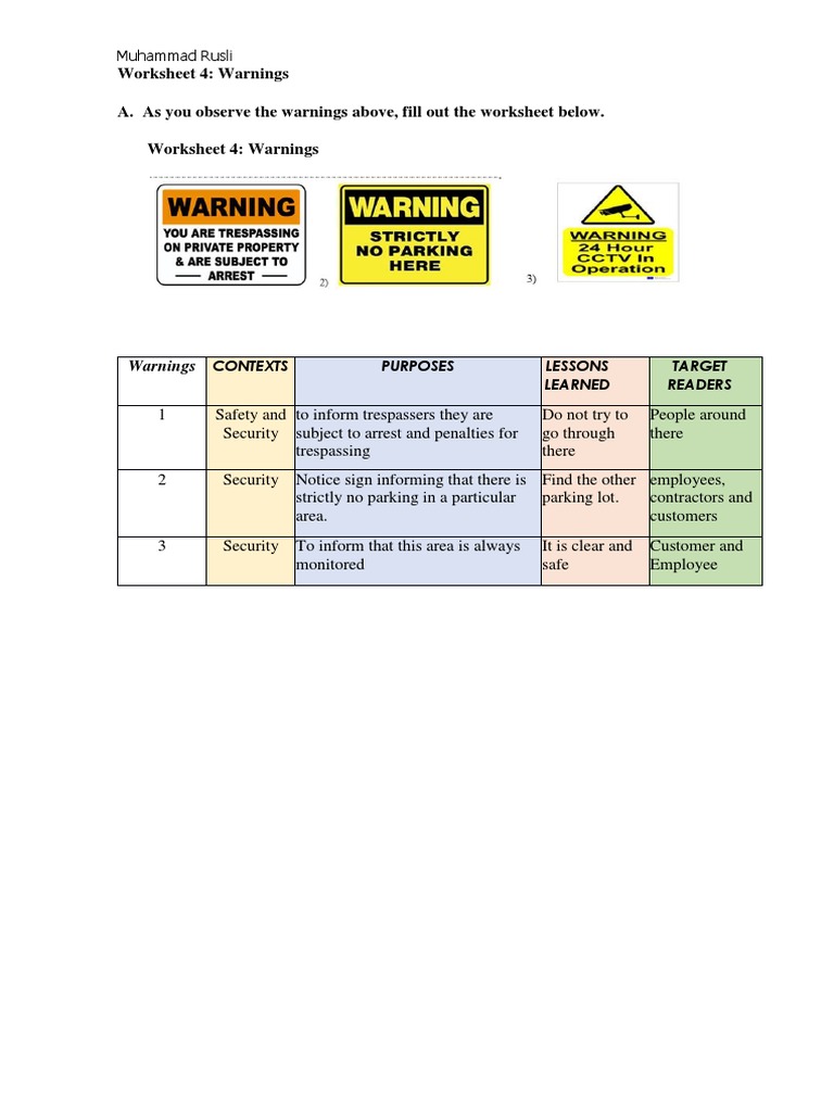 Worksheet 4 Warnings | PDF | Worksheet | Government