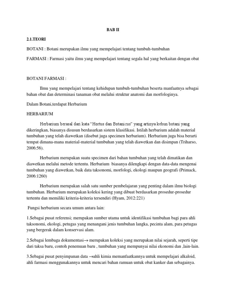 BAB II Teori Herbarium | PDF | Griya & Taman | Kesehatan Holistik
