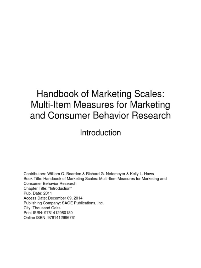 Marketing Scales Handbook | PDF | Validity (Statistics) | Cronbach's Alpha