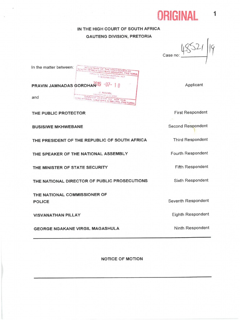 Pravin Gordhan Court Papers | PDF
