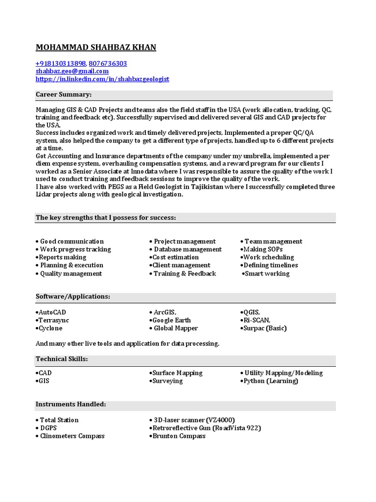 CV SHAHBAZ GIS 8yrs | PDF | Geographic Information System | Geographic Data And Information