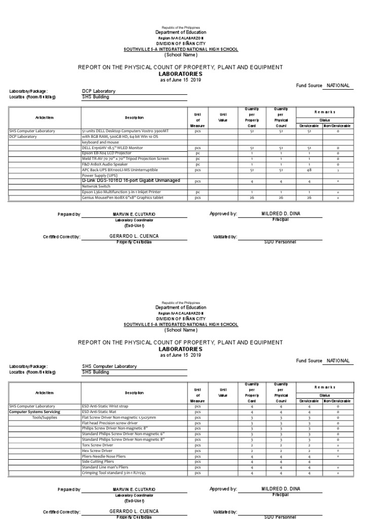 Laboratory Inventory Form 2019 | PDF | Personal Computers | Computer ...