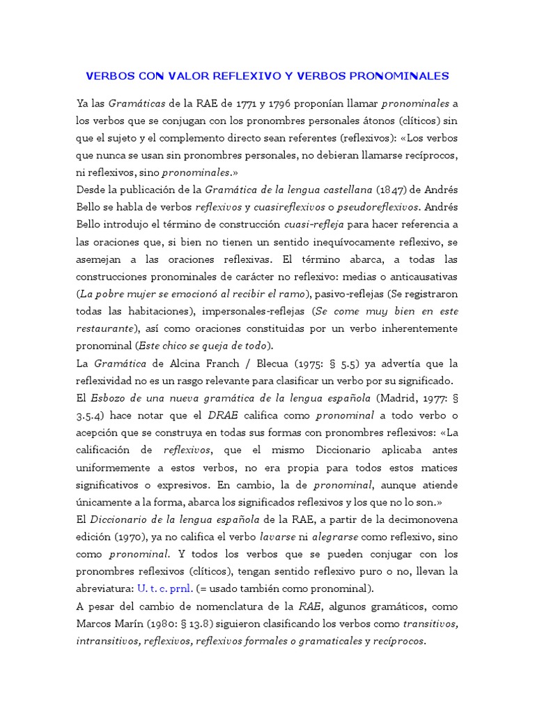 Verbos Reflexivos y Pronominales | PDF | Verbo | Pronombre