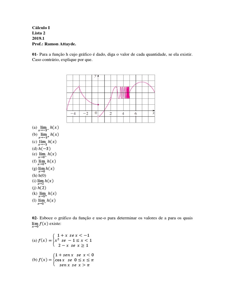 Exercícios de calculo 1 | Limite (Matemática) | Equações
