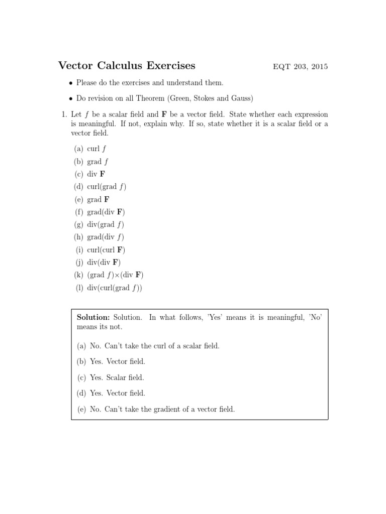 Vector Calculus Exercises | PDF