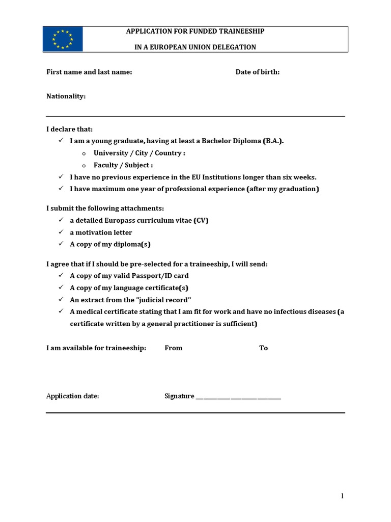 EU Funded Traineeship Application Form | PDF