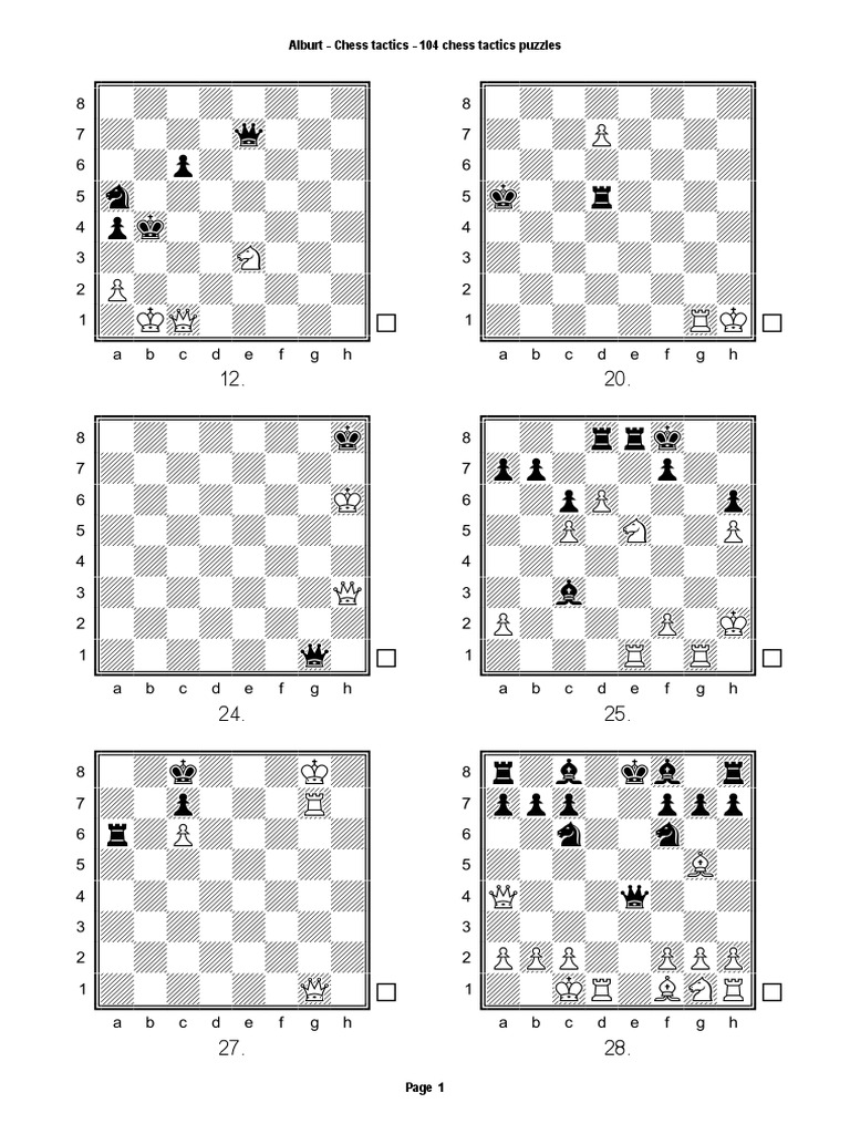 104 Chess Tactics Puzzles | PDF | Chess | Abstract Strategy Games