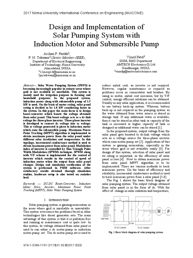 Design and Implementation of Solar Pumping System With Induction Motor ...