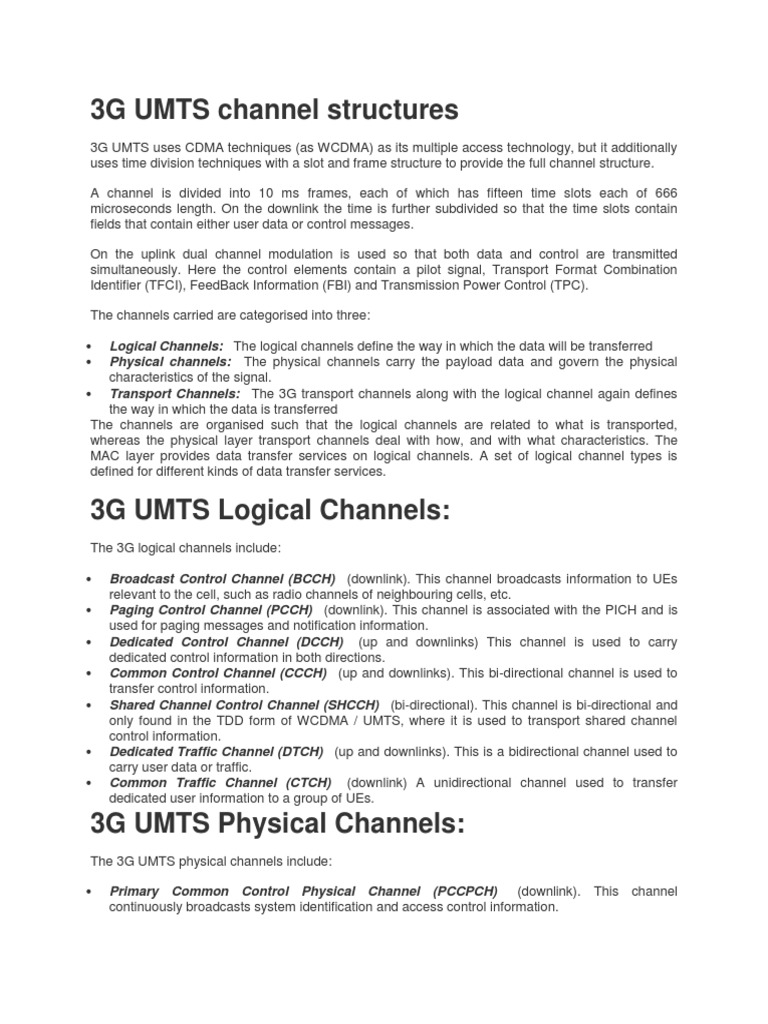 3G Channel Structures | PDF | 3 G | Data Transmission