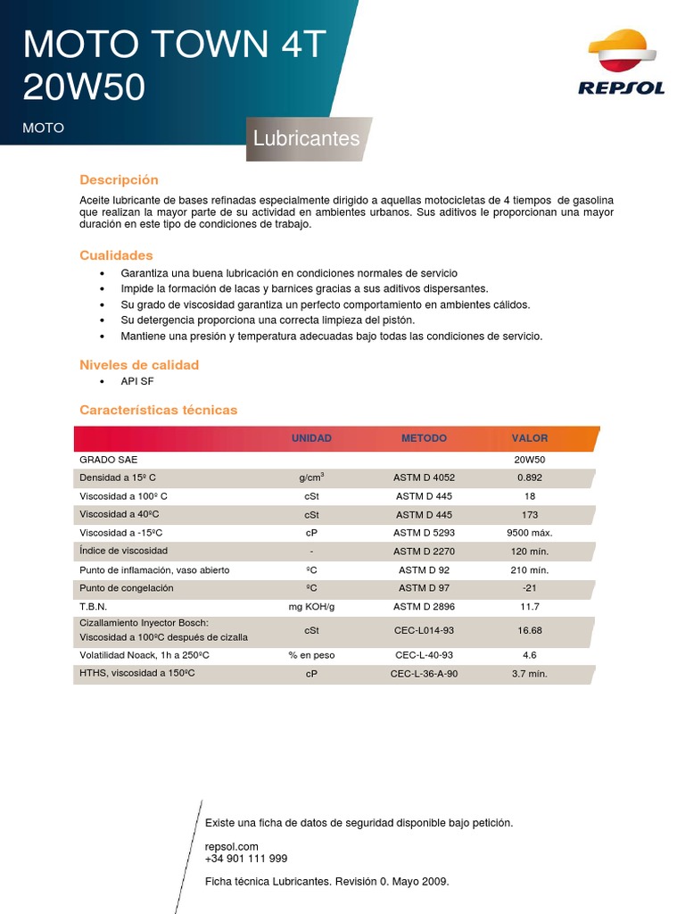 Ficha Técnica Repsol | PDF | Lubricante | Materia suave