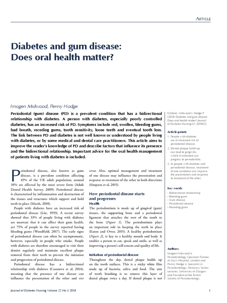 Diabetes and Gum Disease: Does Oral Health Matter?: Imogen Midwood ...