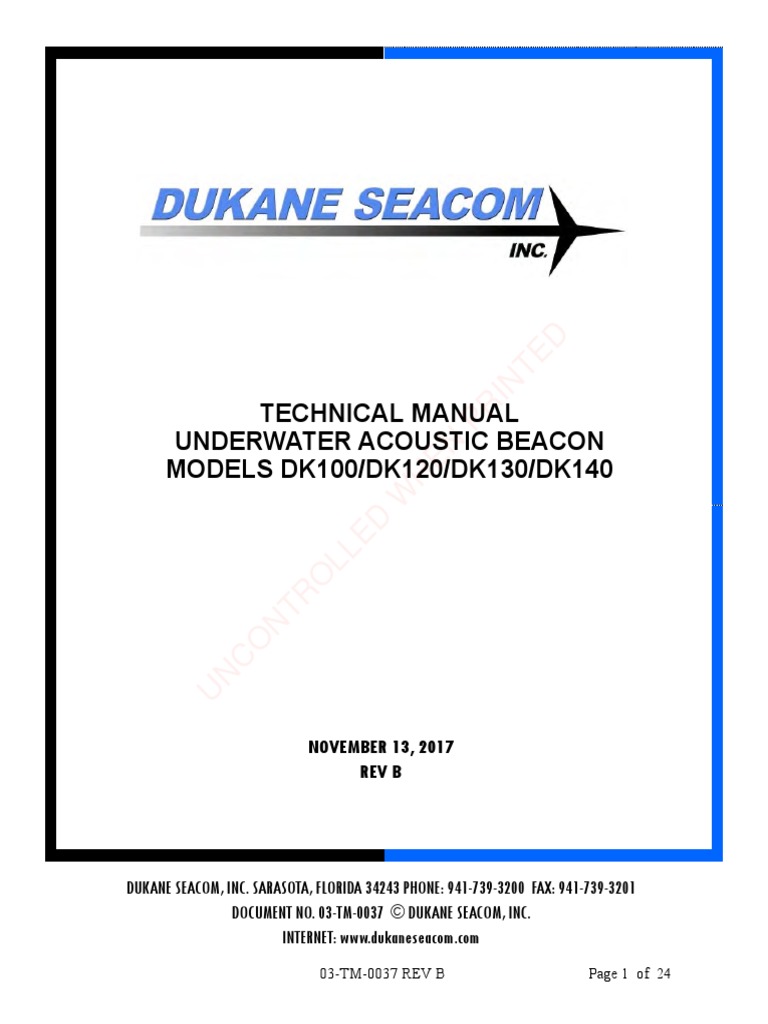 When Printed: Technical Manual Underwater Acoustic Beacon MODELS DK100 ...