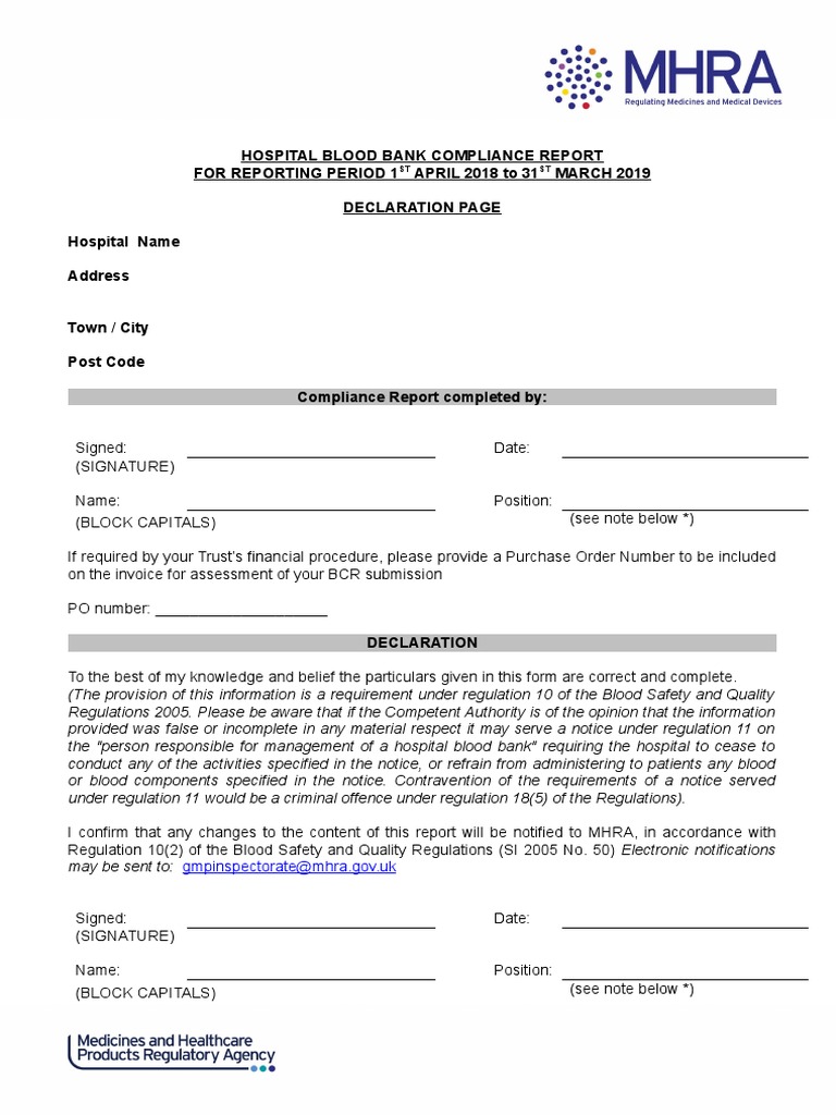 2019 Hospital Blood Bank BCR Declaration Form | PDF | Hospital | Social ...