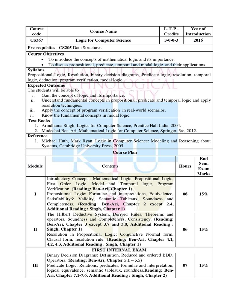 CS367 Logic For Computer Science | PDF | First Order Logic | Formal ...
