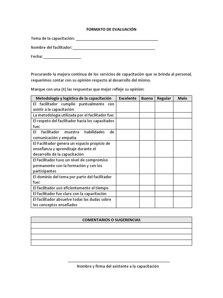 Formato de Evaluación Capacitación | PDF