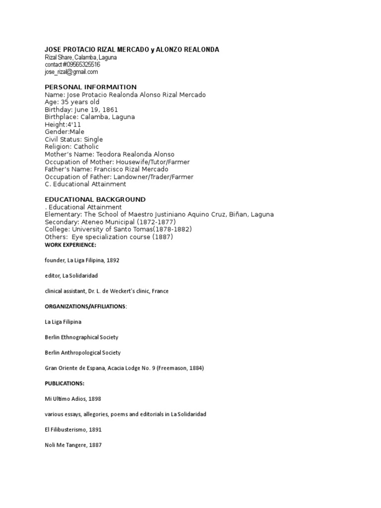 Jose Protacio Rizal Mercado Y Alonzo Realonda | PDF | Philippines
