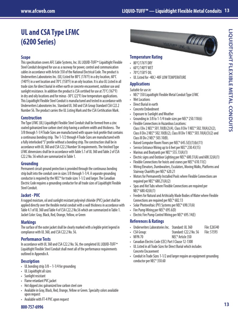 9 Ul Liquidtight Flexible Steel Conduit Type LFMC | PDF | Electrical ...