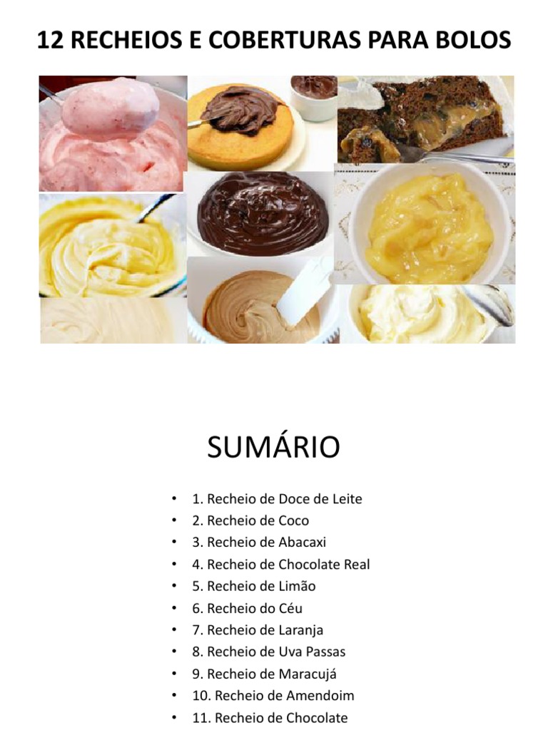 12 Recheios e Coberturas para Bolos PDF | PDF | Chocolate | Margarina