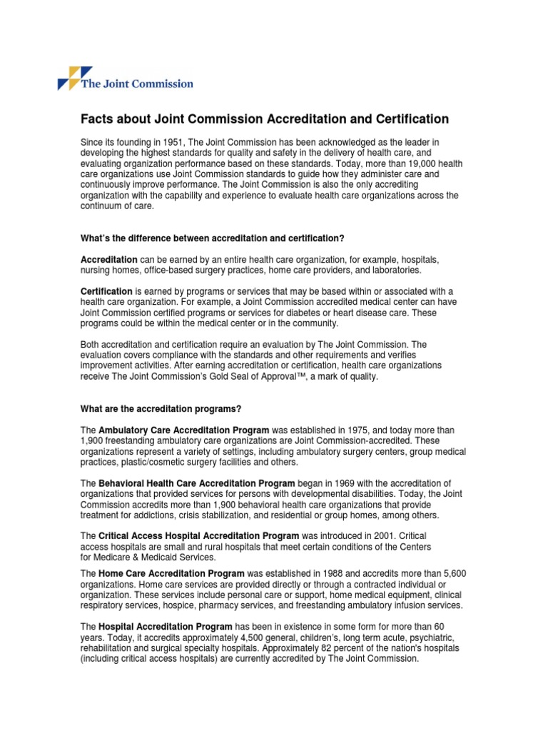 Accreditation and Certification 10 09 | PDF | Joint Commission | Health ...