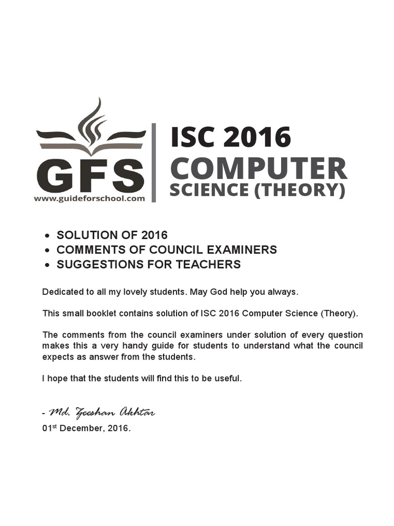 ISC 2016 Computer Science Theory Paper 1 Solved Paper | PDF | Subroutine | Constructor (Object ...
