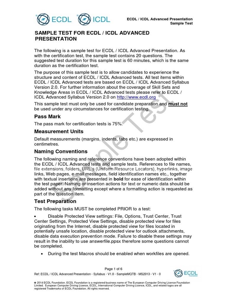 Advanced Presentation Sample Test | PDF | Hyperlink | Page Layout