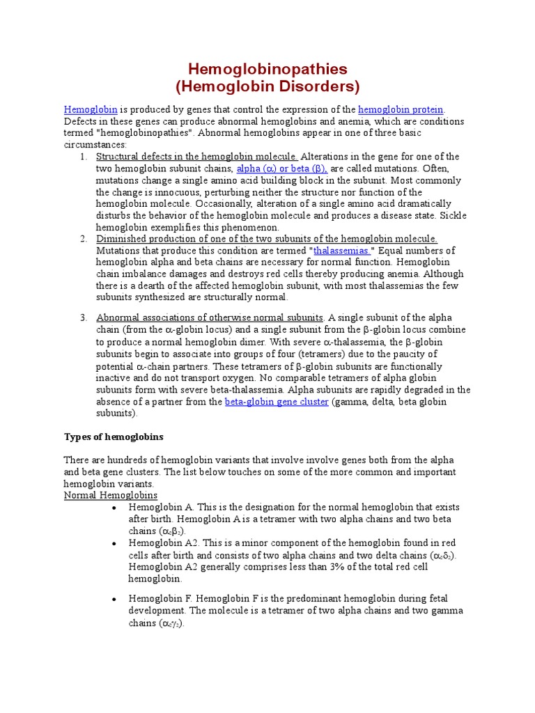 Hemoglobinopathies (Hemoglobin Disorders) | PDF | Hemoglobin | Anemia
