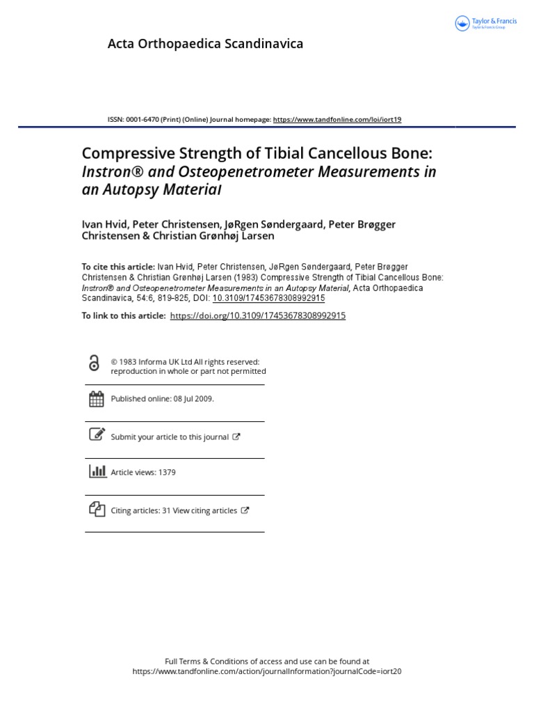 Compressive Strength of Tibial Cancellous Bone Instron and ...