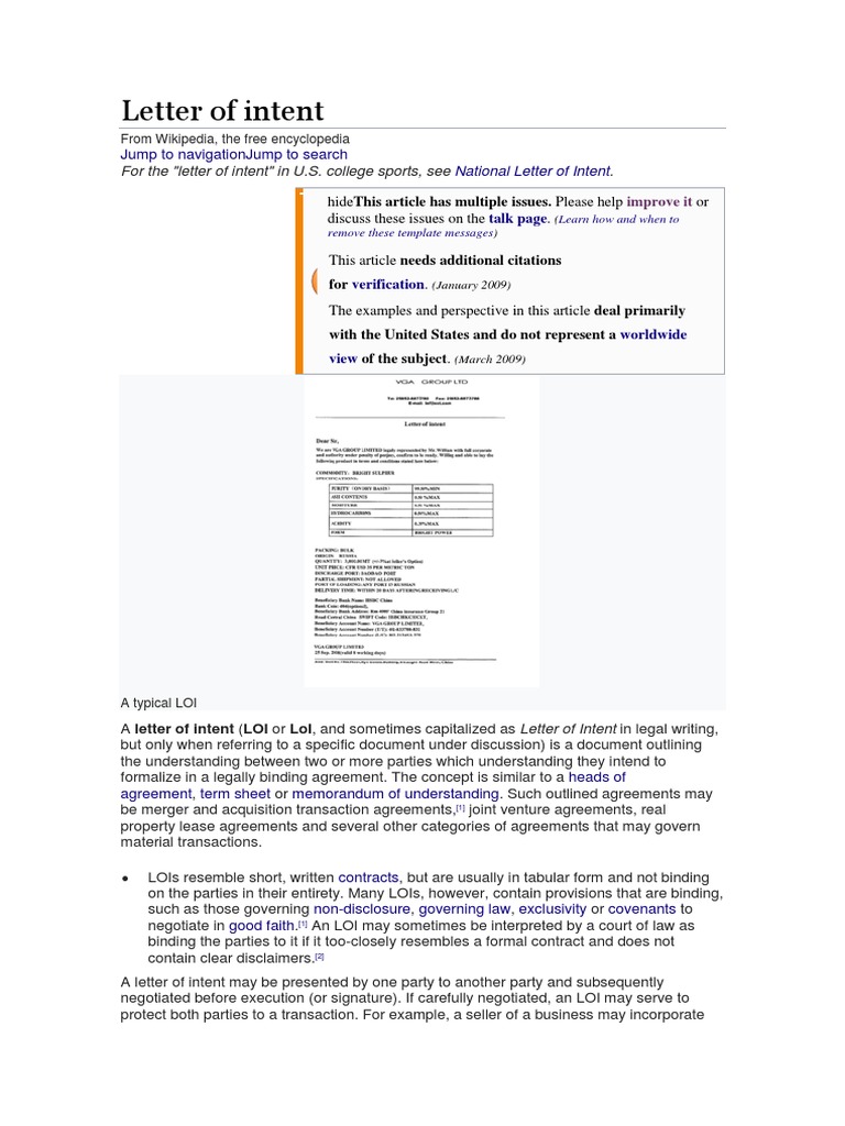 Letter of Intent: Jump To Navigationjump To Search | PDF | Private Law ...