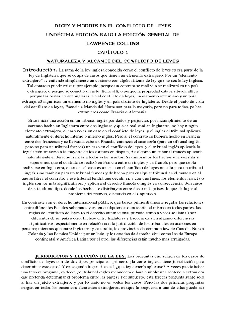 Dicey y Morris en El Conflicto de Leyes | PDF | Convenio europeo de ...