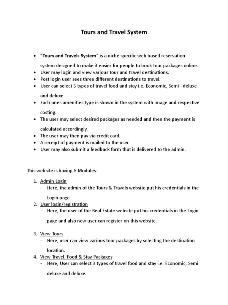 A Web-Based Tour and Travel Reservation System: Enabling Online Booking ...