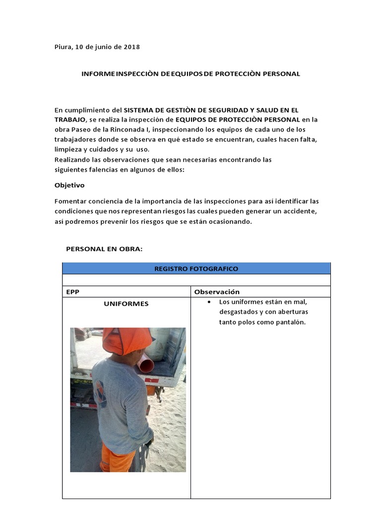 Informe de Inspeccion de Epp | PDF