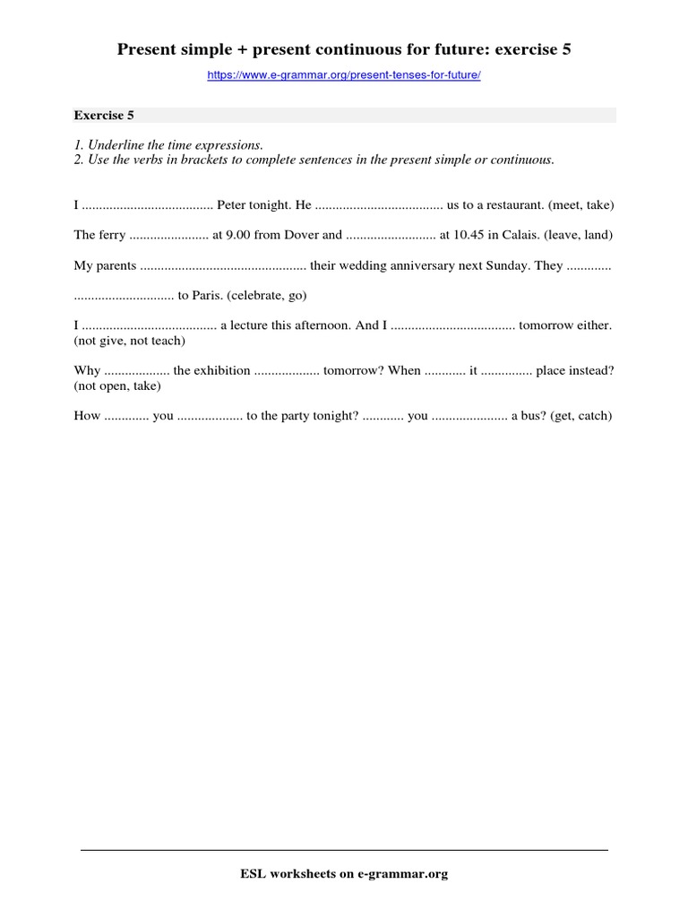 Present Tenses Future Exercise 5 | PDF