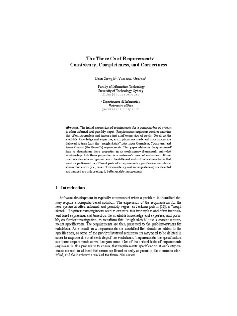 The Three Cs of Requirements Consistency PDF | PDF | Specification ...