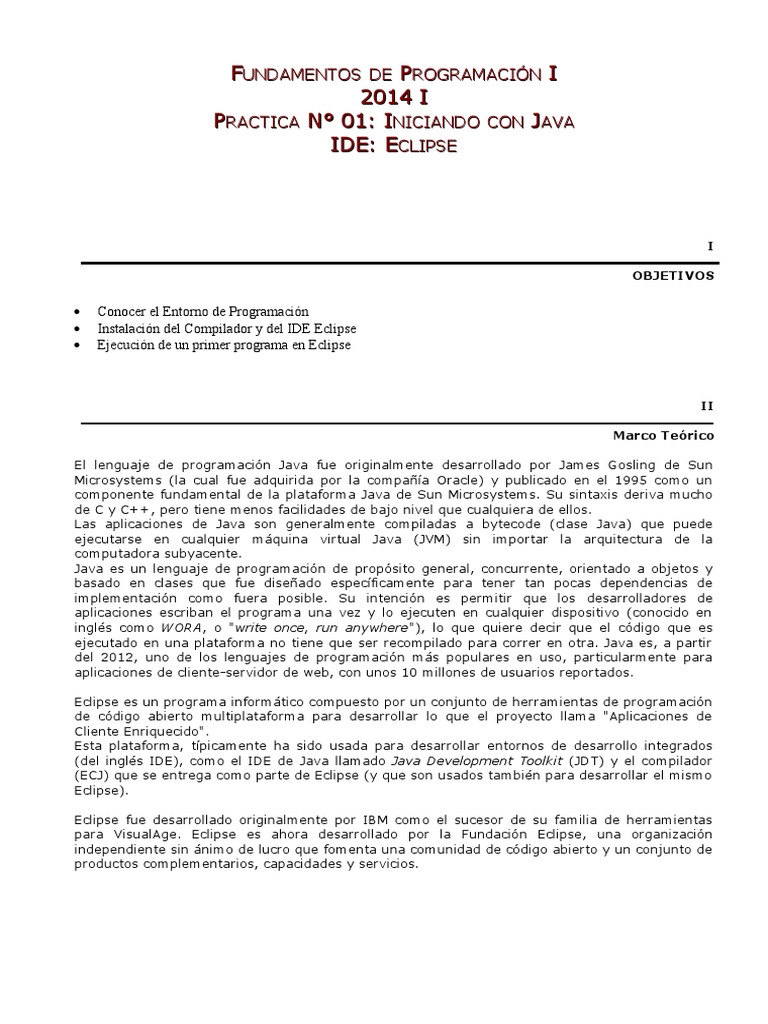 Laboratorio 1 Instalacion Eclipse y PrimerPrograma | Descargar gratis PDF | Eclipse (software ...