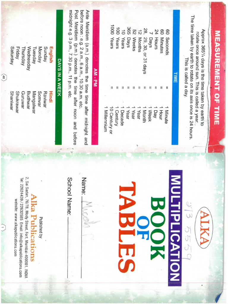 Multiplication Book of Tables | PDF