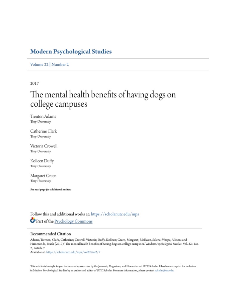 The Mental Health Benefits of Having Dogs On College Campuses - Adams, Clark, Crowell, Duffy ...