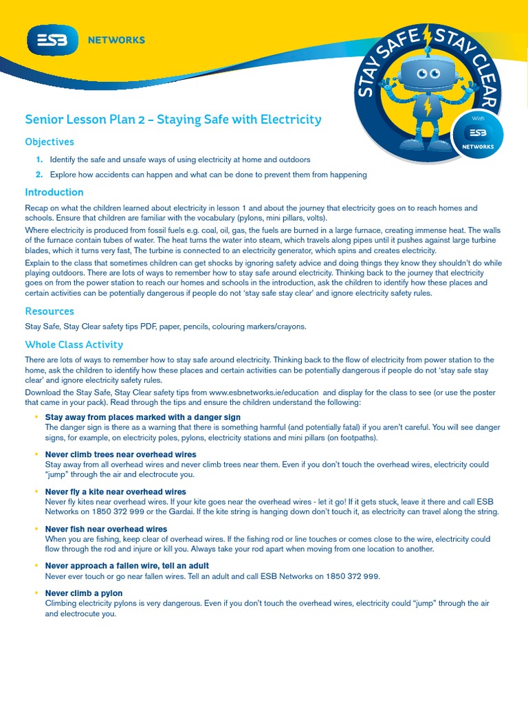 Senior Lesson Plan 2 Staying Safe With Electricity | Download Free PDF ...