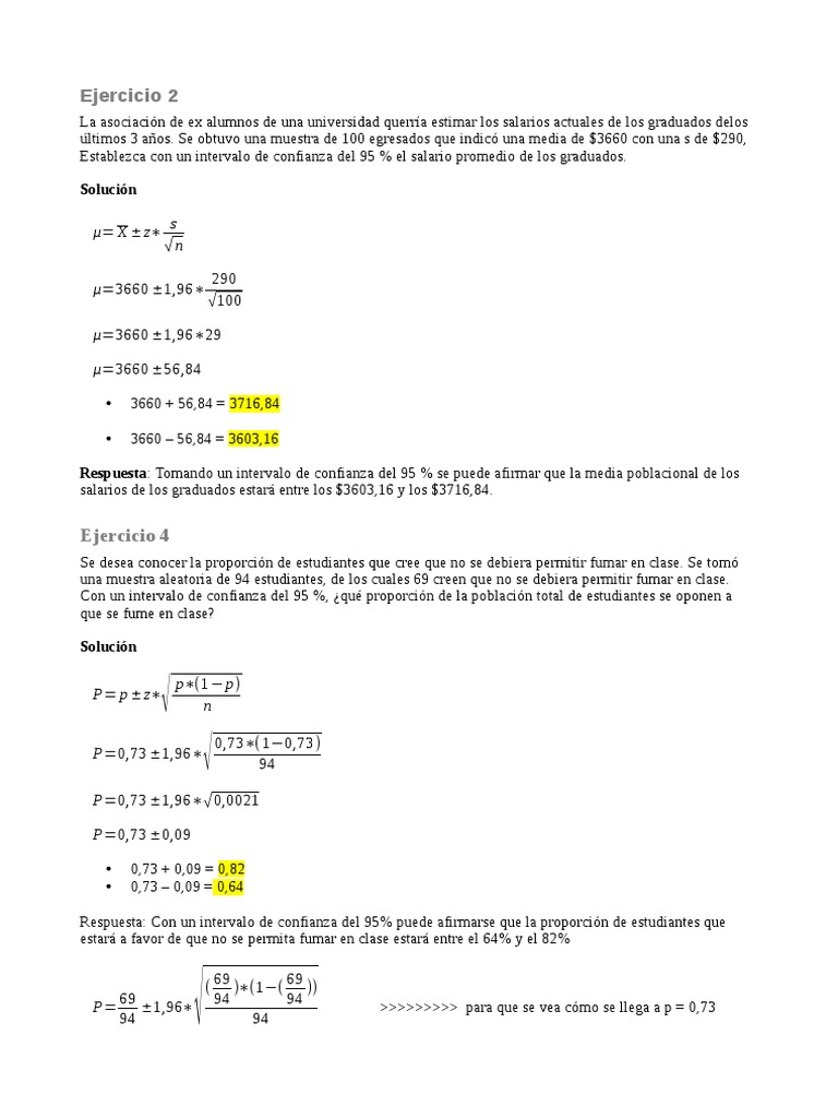 Ejercicios Resueltos Estimación Por Intervalos de Confianza | PDF