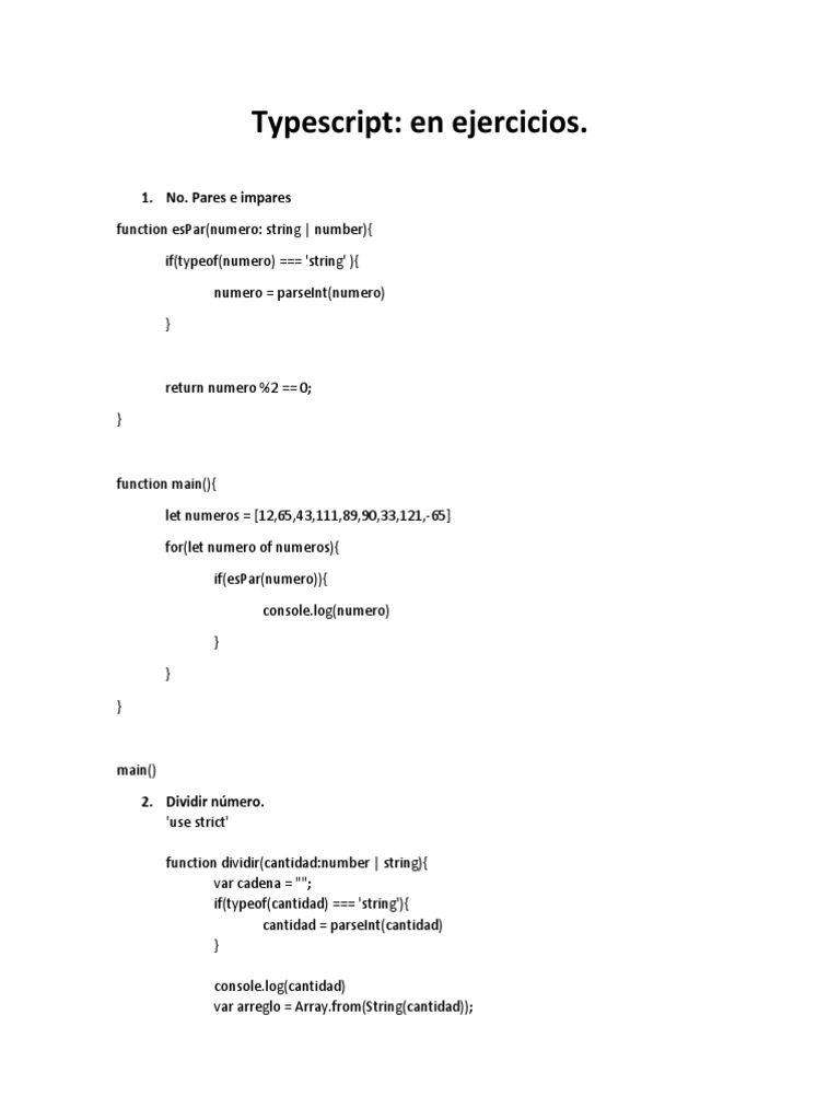 Typescript Ejemplos 1 | PDF | Programación de computadoras | Enseñanza ...