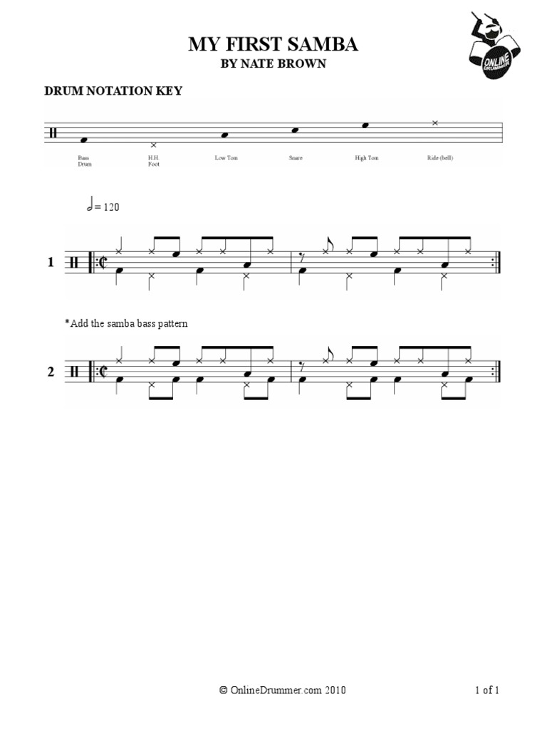 My First Samba: by Nate Brown Drum Notation Key | PDF