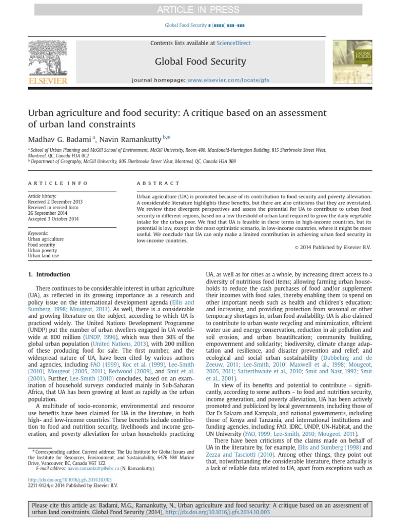 Urban Agriculture's Role in Food Security | PDF | Food Security | Poverty