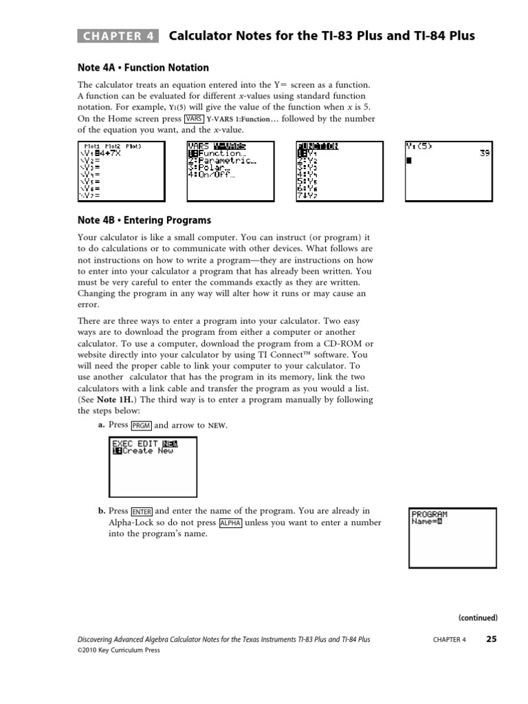 Calculator Notes For The TI-83 Plus and TI-84 Plus: Note 4A - Function ...