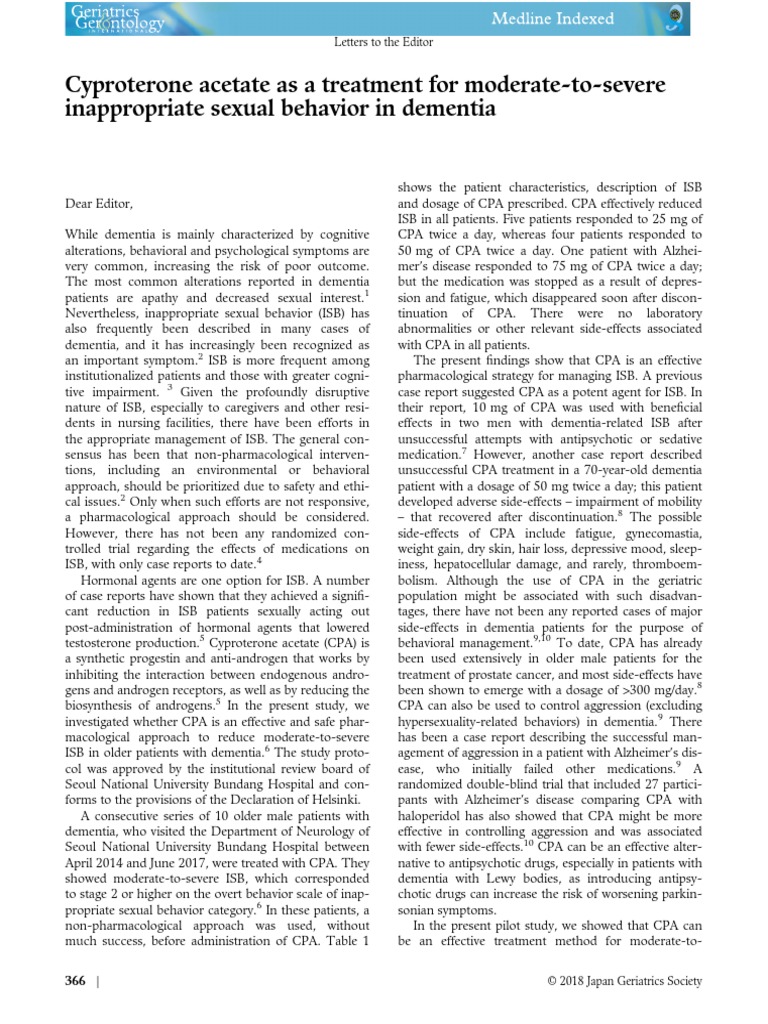 Cyproterone Acetate As A Treatment For Moderate-To-severe Inappropriate ...
