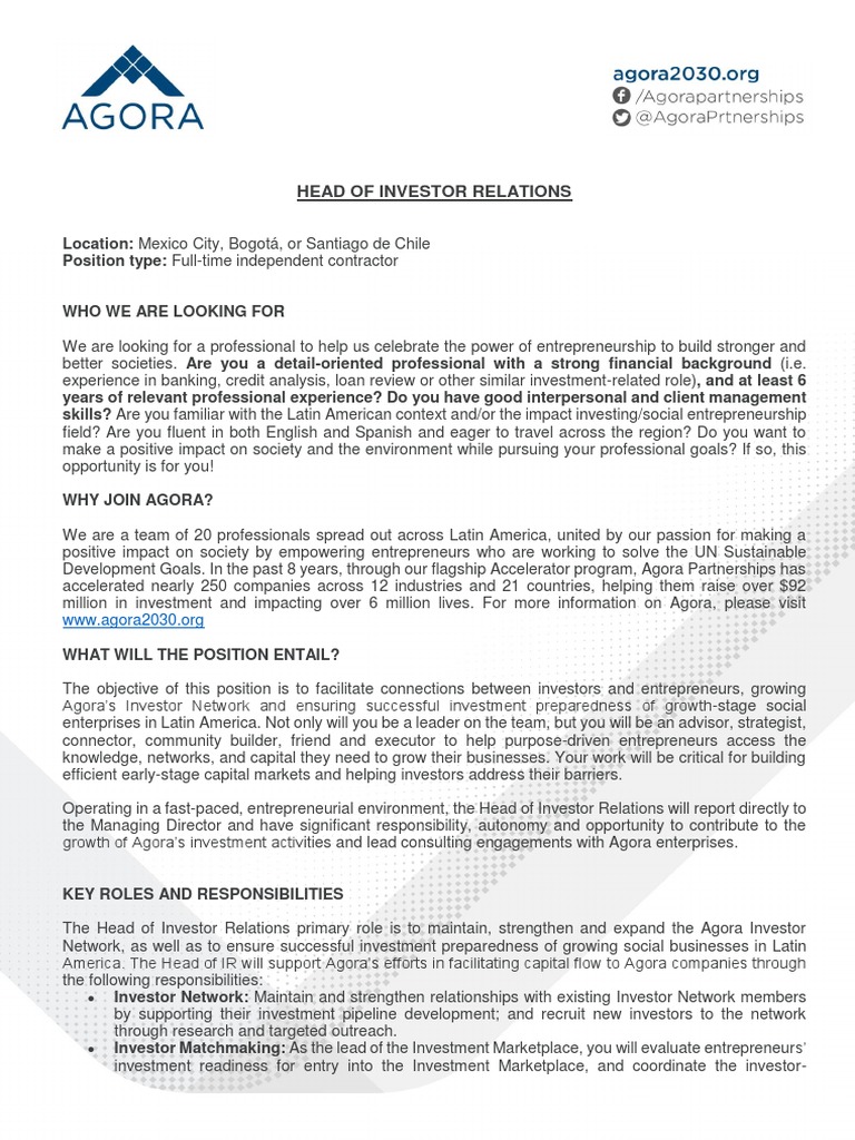 Head of Investor Relations | PDF | Social Entrepreneurship ...