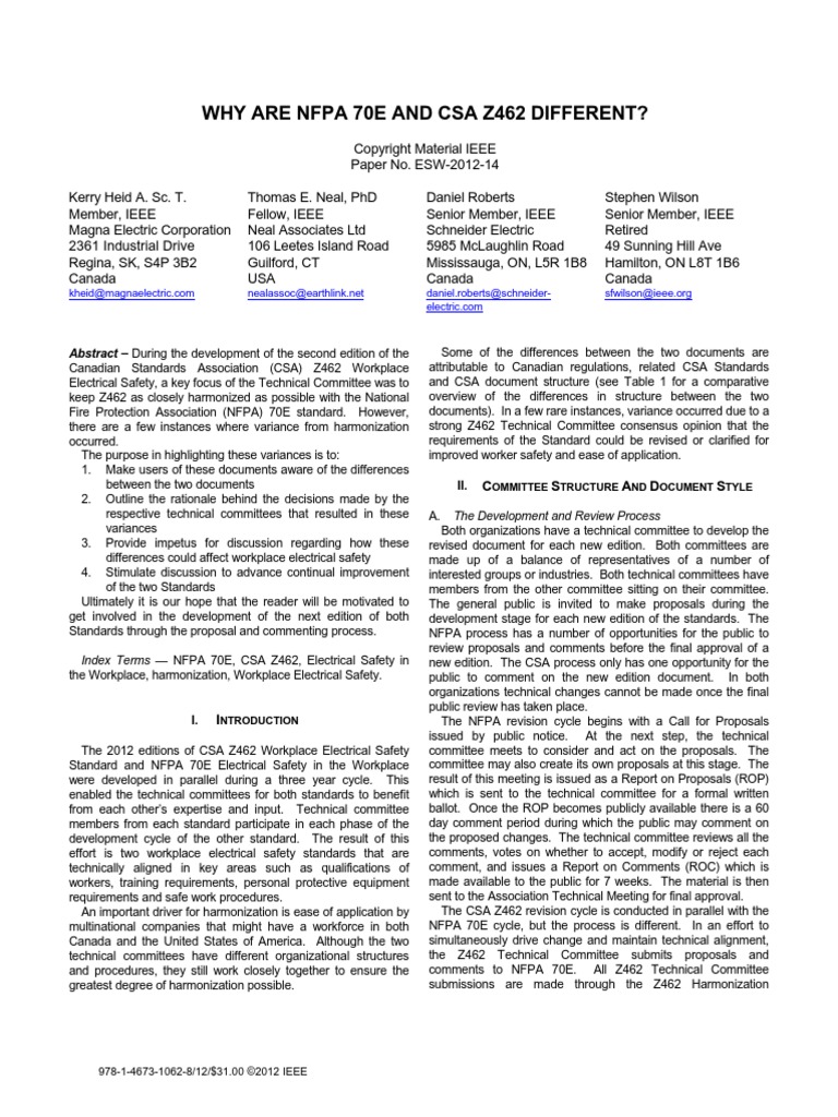 Why Are Nfpa 70E and Csa Z462 Different?: C S A D S | PDF | Personal ...