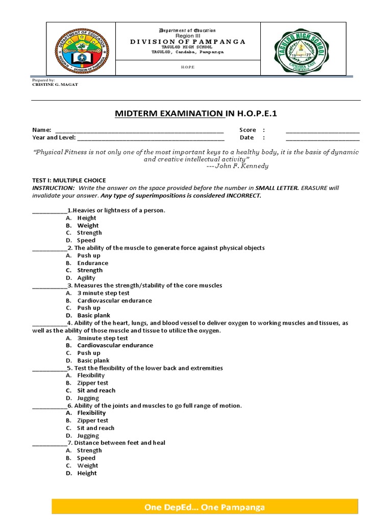 Pe 1 Answer Key | PDF | Flexibility (Anatomy) | Physical Strength