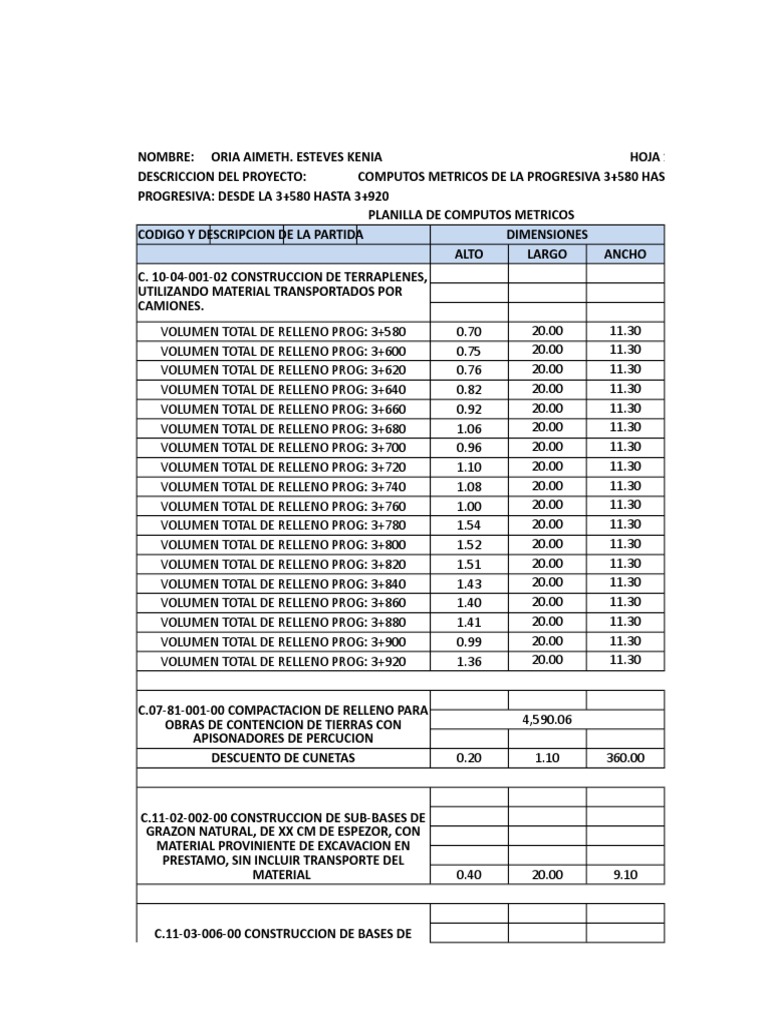 Computos Metricos - Obras Viales. | PDF | edificio | Ingeniería de Edificación