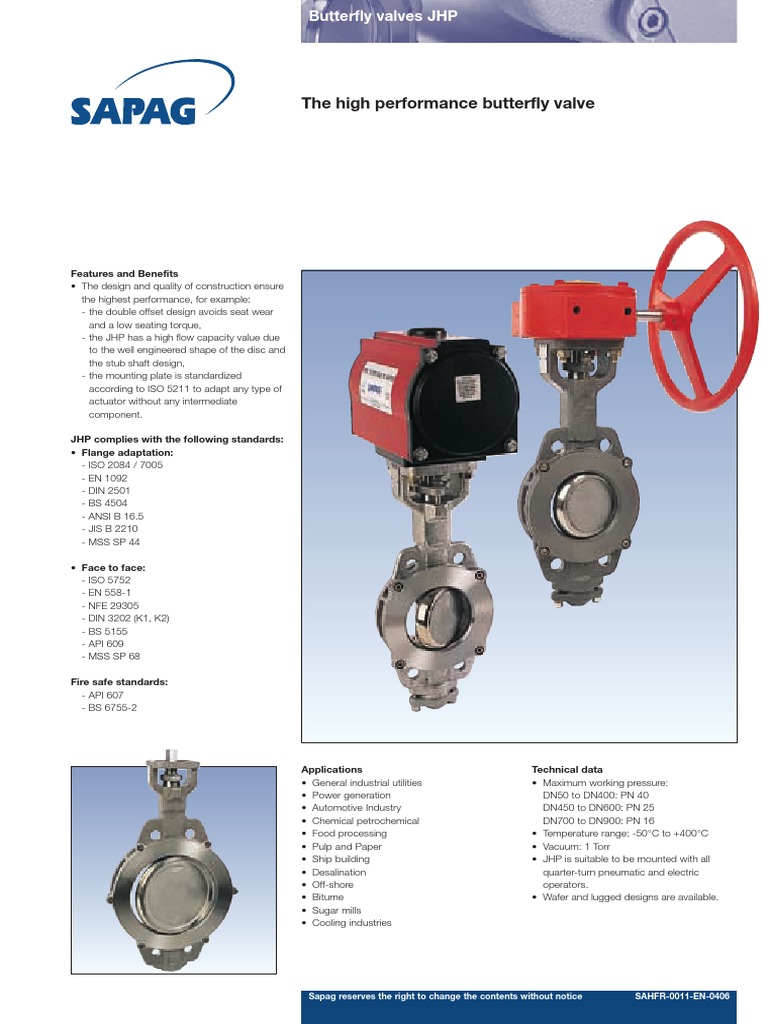 Sapag Butterfly Valve Catalog PDF | PDF | Valve | Bearing (Mechanical)