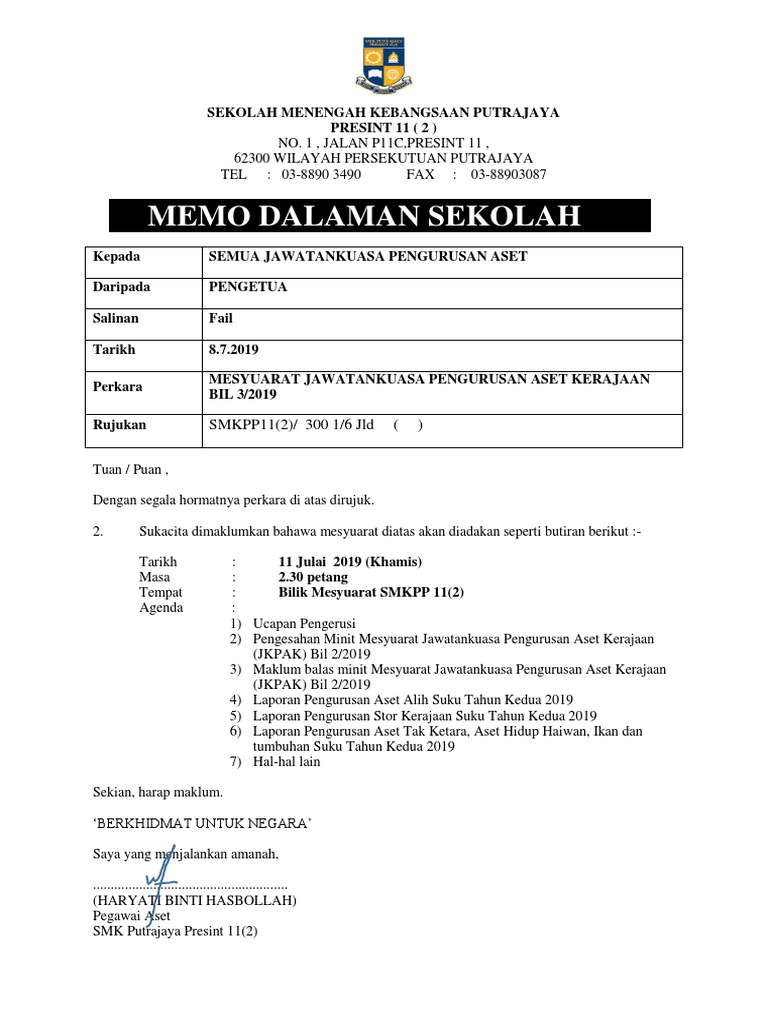 Contoh Memo Mesyuarat | PDF